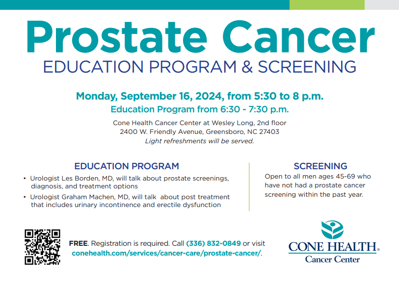 September 16th: Free Prostate Cancer Education and Screening